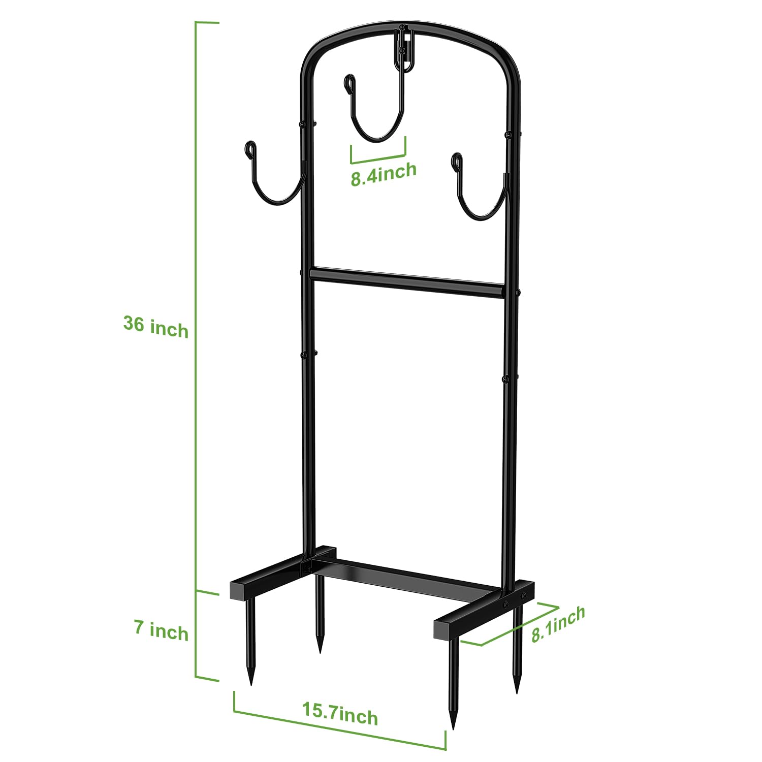 Venkuber Garden Hose Holder, Freestanding Water Hose Stand with Hanger Hooks Hose Rack for Yard Outside, Black