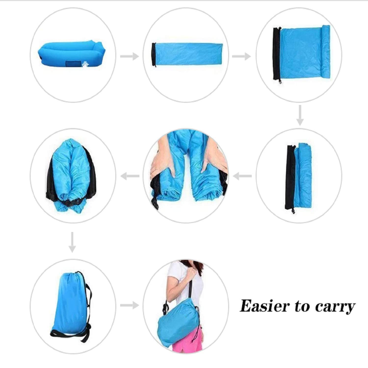 MoonShuttle Easy Portable Inflatable Lounger with Sunshade Cap Outdoor Travel Fast Air Inflatable Ship-Shaped Sleeping Bed Lounger for Camping Beach Lay (Sky)