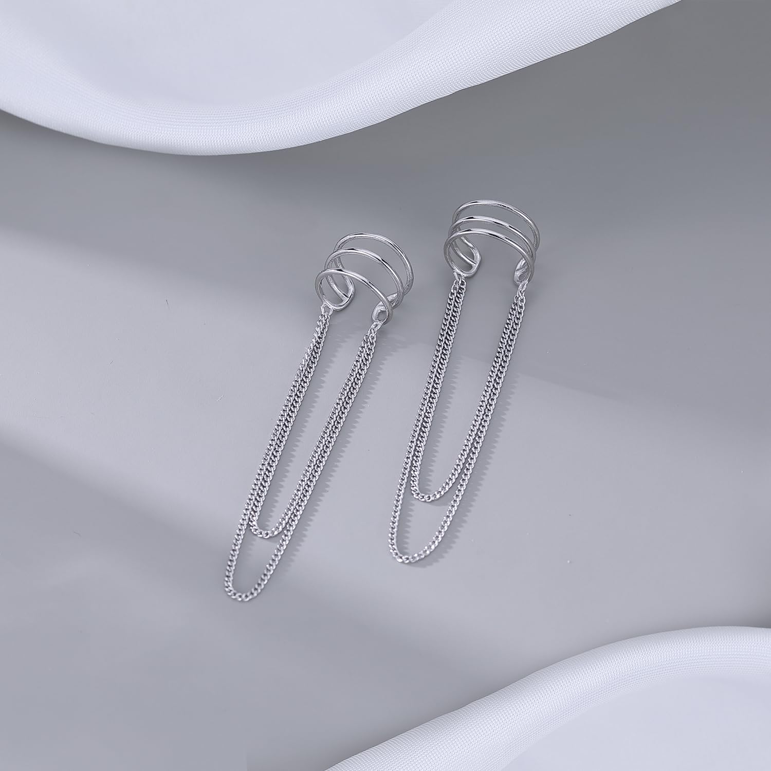 SLUYNZ 925 Sterling Silver No Piercing Cuff Earrings Chain for Women Wrap Earrings Tassel Clip On Ear (A-Silver)