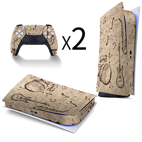 Set of Musical Instrument Icons Full Protective Skin Cover Design Wrap Decal Sticker Compatible with PS5 Digital Edition Console and Controller