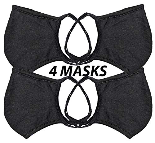 Universal Cloth Face Masks – Reusable Dust & Allergy Masks – 100% Cotton, 2 Layer, Washable, for Teens & Adults – Protects from Dust, Pollen, Pet Dander & More (Black, Medium- Pack of 4)