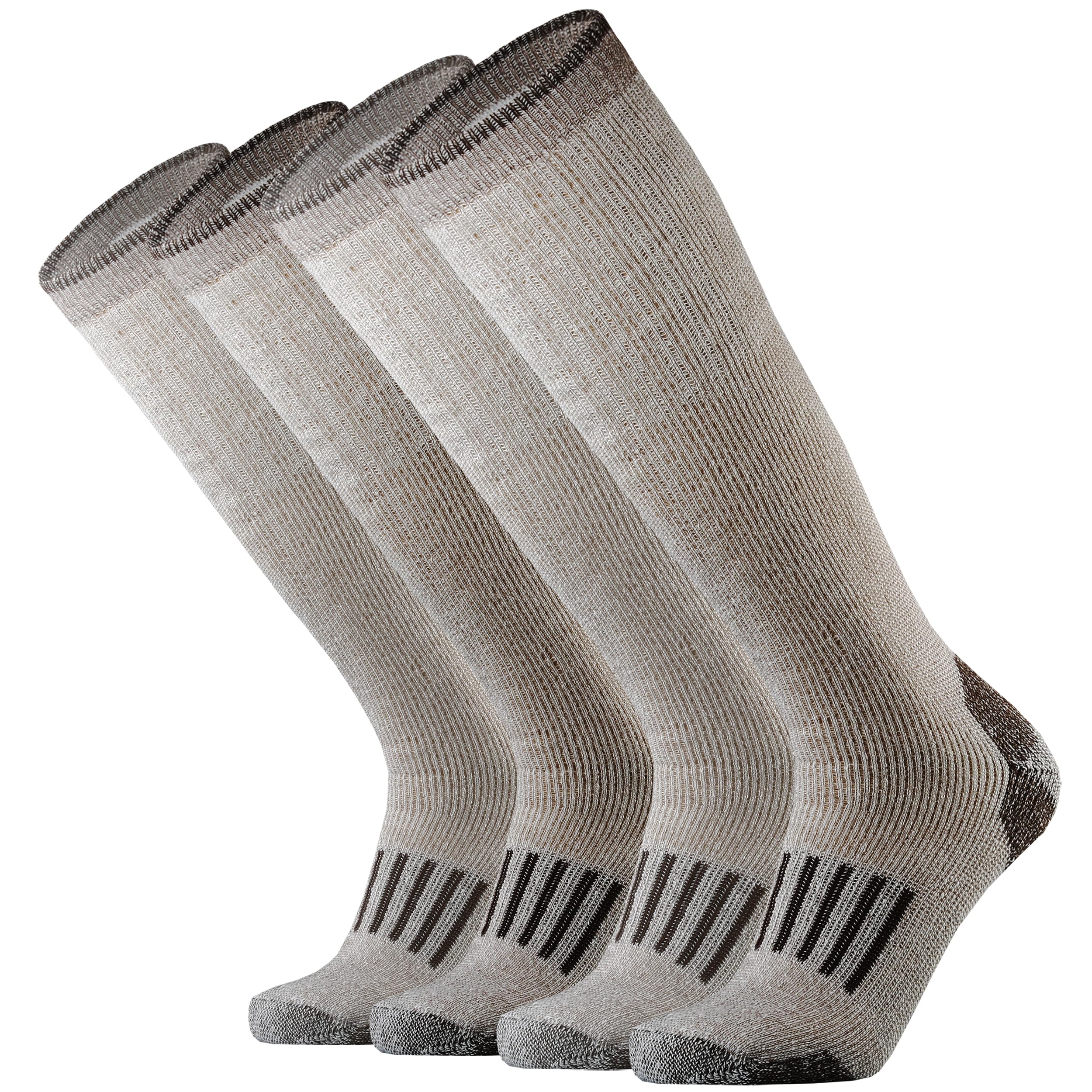 ONKE Men's Merino Wool Cushion Over the Calf Socks Heavyweight OTC Knee High Hiking Hunting Thermal Winter Western Work Boots(Brown L)