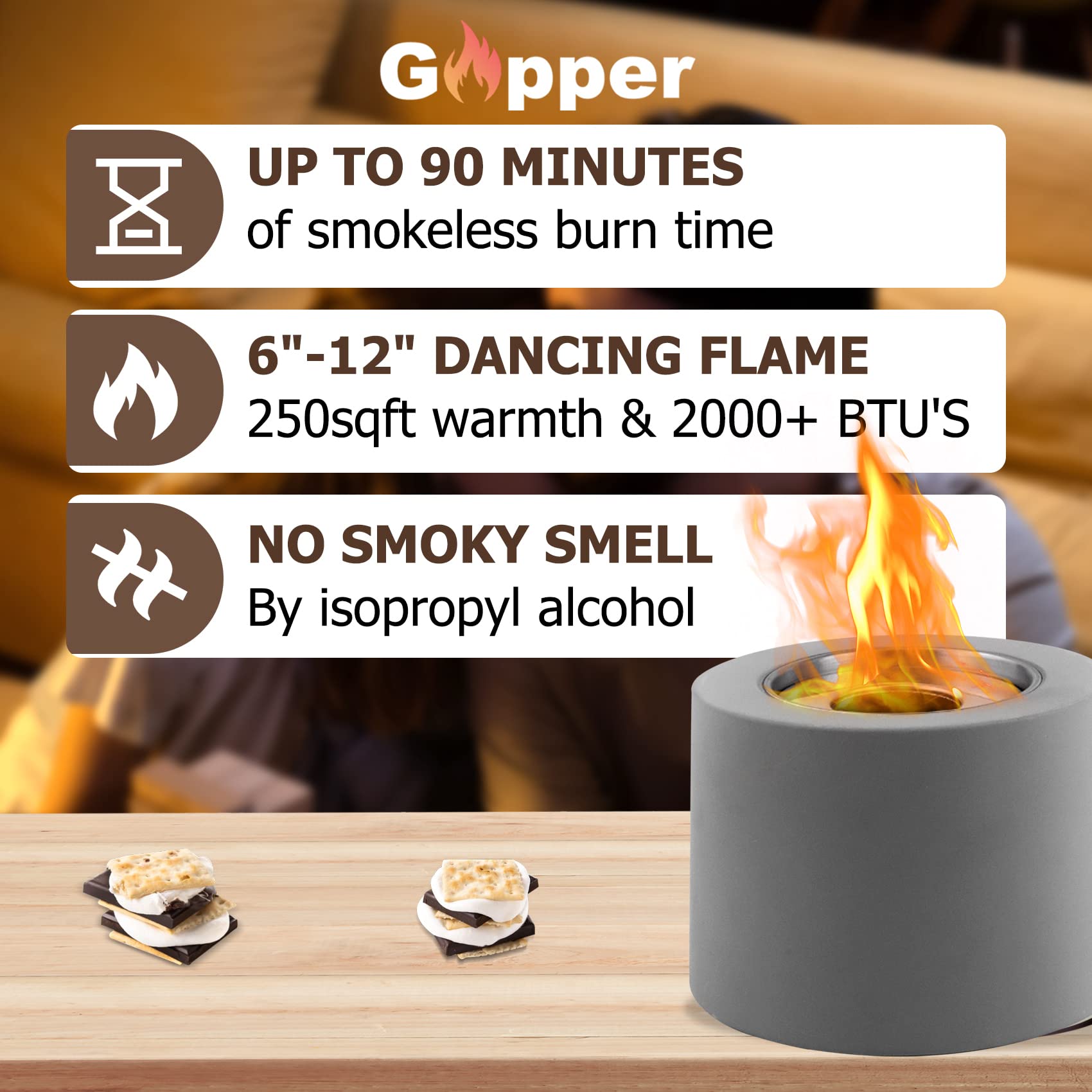 Tabletop Fire Pit, Rubbing Alcohol Fireplace Firepit Indoor Outdoor, Bio Ethanol Ventless Fire Pit, Mini Concrete Fire Bowl Clean Burning Real Flame for Patio Balcony