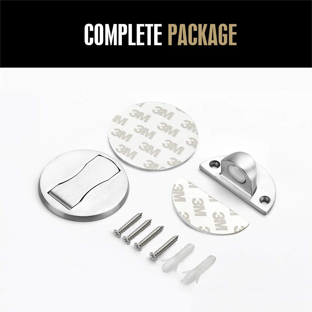 NAIERDI 2 Pack 304 Stainless Steel Door Stoppers, Magnetic Door Stop, 3M Double-Sided Adhesive Tape, No Drilling, Door Stop Wall Protector, Office Door Catch, Stop Door