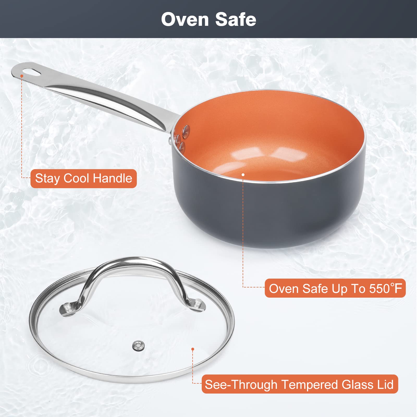 Pots and Pans Set Ultra Nonstick, Pre-assembled 7 Piece Cookware Set with Ceramic Coating, Oven Safe Handle & Premium Utensils, Gas/Induction Compatible, Dishwasher Safe & 100% PFOA Free, Dark gray
