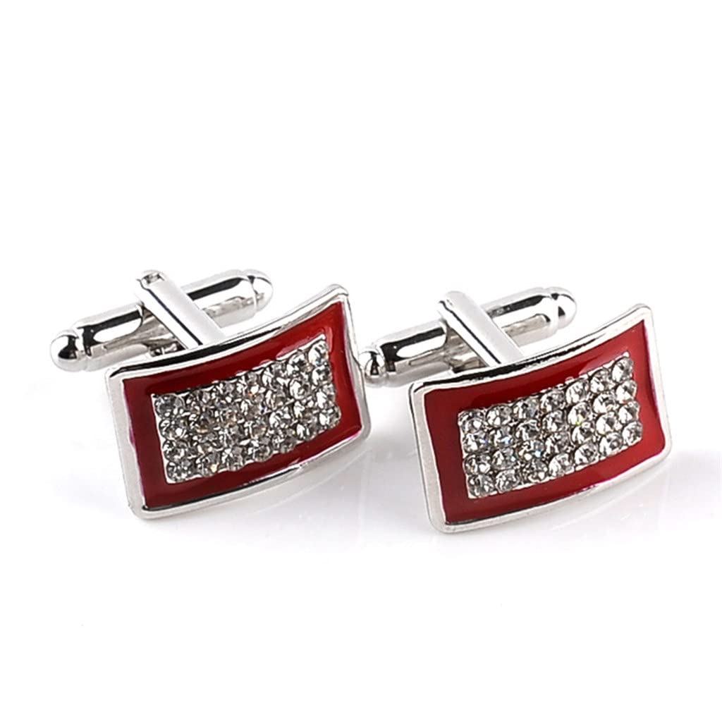 Red/Black Enamel Rhinestone Cufflinks Men's Business Shirt Cuff Link Buttons Classic Jewelry (Color : Argento, Size (D
