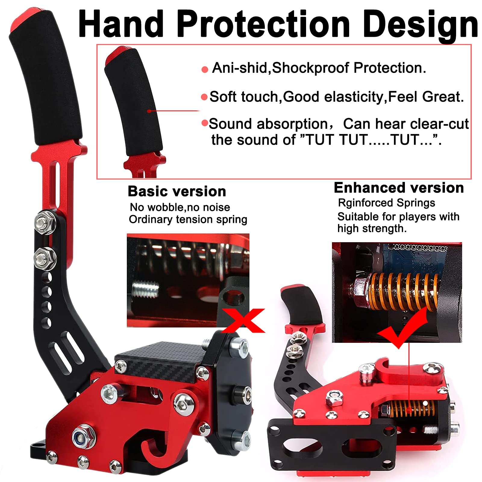 Obokidly Upgrade 2-IN-1 USB Handbrake Support G29 Compatible With PS4/PS5 + PC For Simracing Game Sim Rig With Clamp (Support G29 With Clamp, Red)