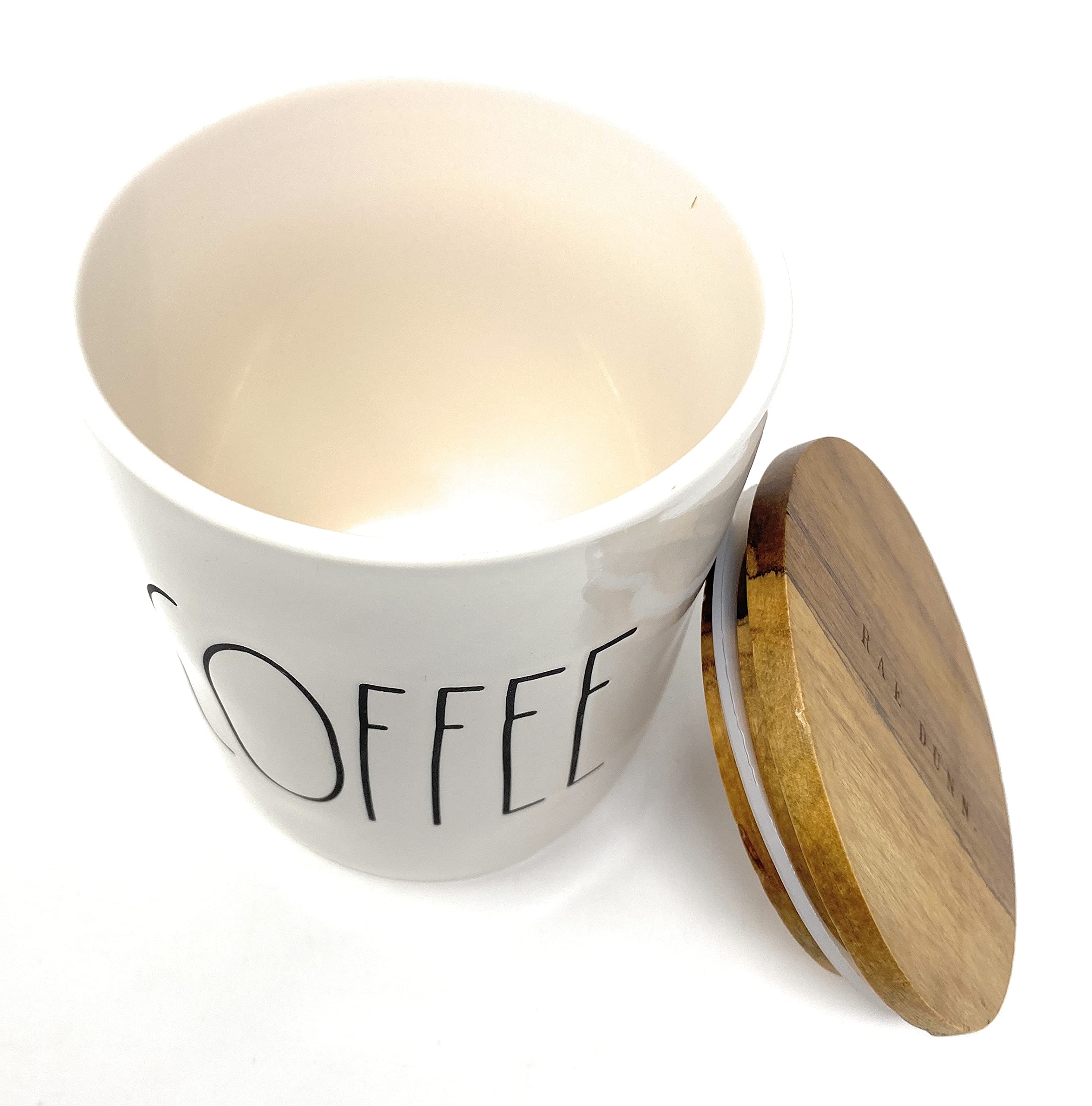 Rae Dunn COFFEE White Ceramic Canister with Wood Lid