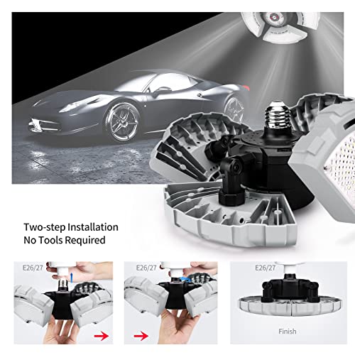 Westontech LED Garage Light, 140W 18500LM Super Bright Deformable Garage Ceiling Light, 6500K CRI80+ Luminabulb, Fixture for Garage Warehouse Shop Basement (White)