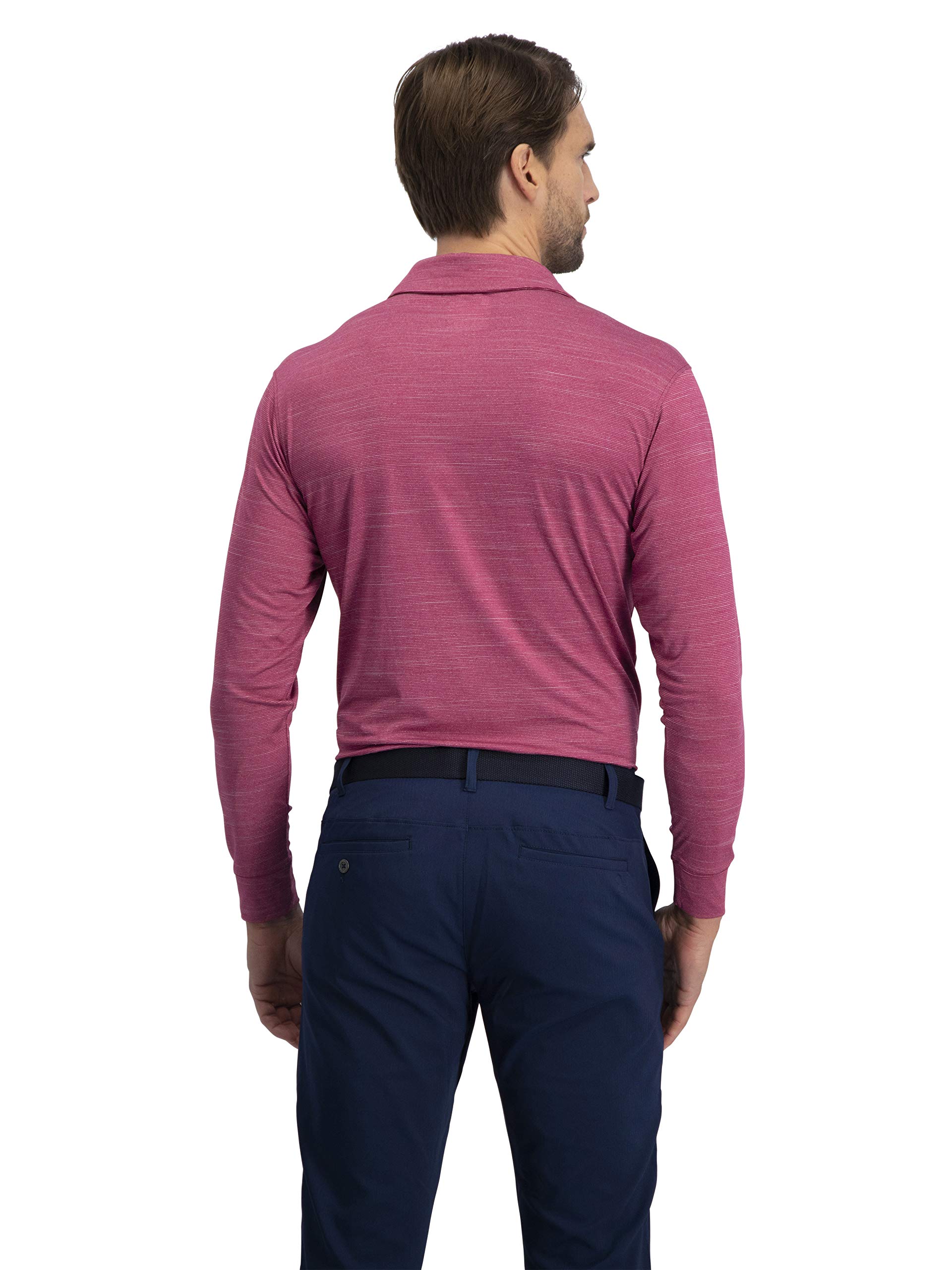 Men's Dry Fit Long Sleeve Golf Shirt - Quick Dry Polo Shirts - UPF 30, Stretch Fabric Magenta