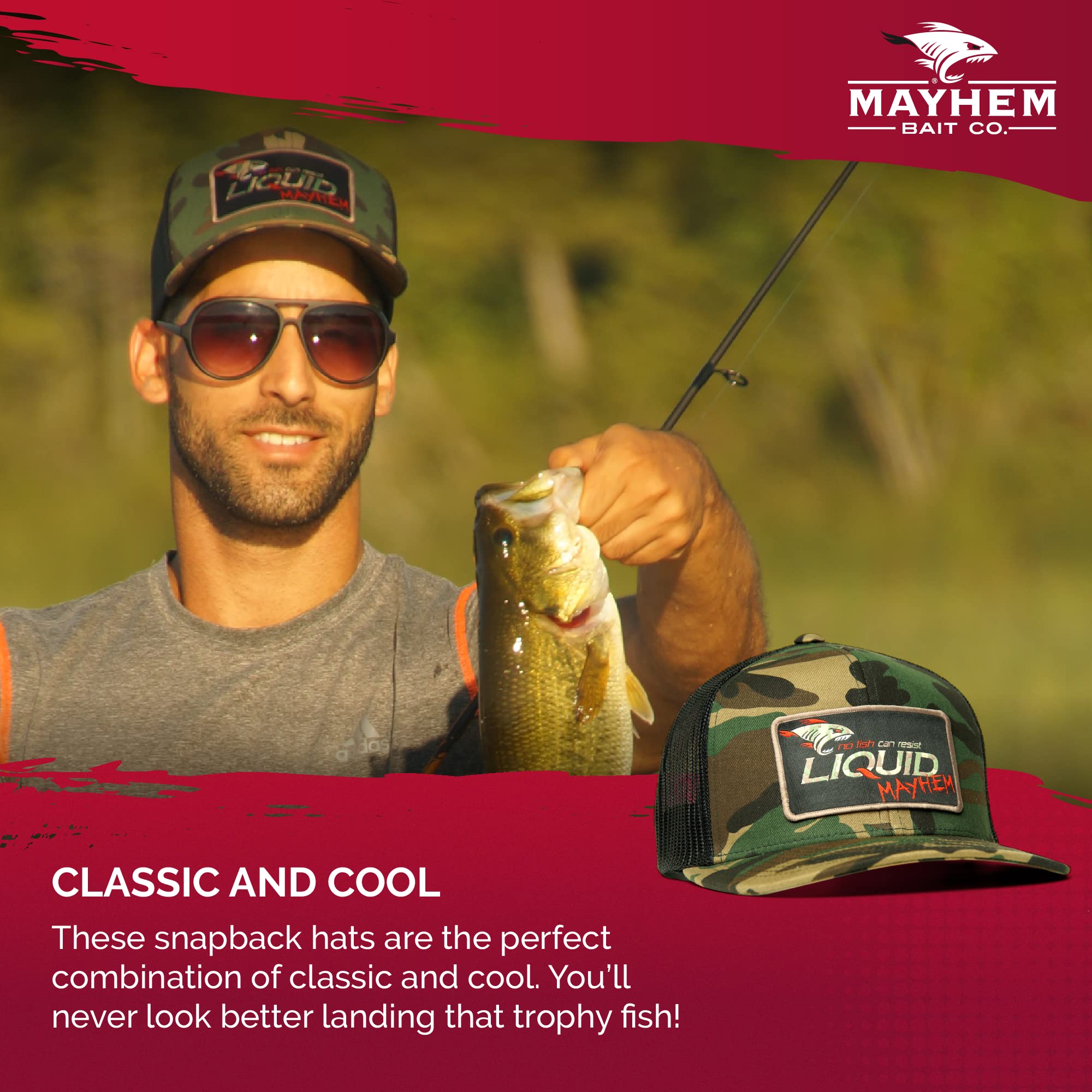 Liquid Mayhem Mayhem Bait Co Men’s Snapback Mesh-Back Hat, Fishing Apparel, Camo