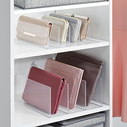 mDesign Plastic Purse/Handbag Organizer - Closet Divided Storage for Bags, Clutches, Wallets, Wristlets - Space-Saving Bedroom and Cabinet Organization - Lumiere Collection - 2 Pack - Clear