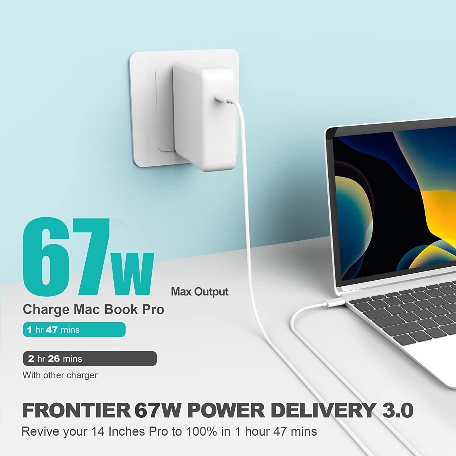 Mac Book Pro Charger-67W USB C Power Adapter,Compatible with Mac Book Pro/Air 13 14 15 16 inch 2023/2022/2021/2020/2019/2018/2017/2016,M1,M2,iPad Pro and All USB-C Devices, with 6.6ft USB C to C Cable