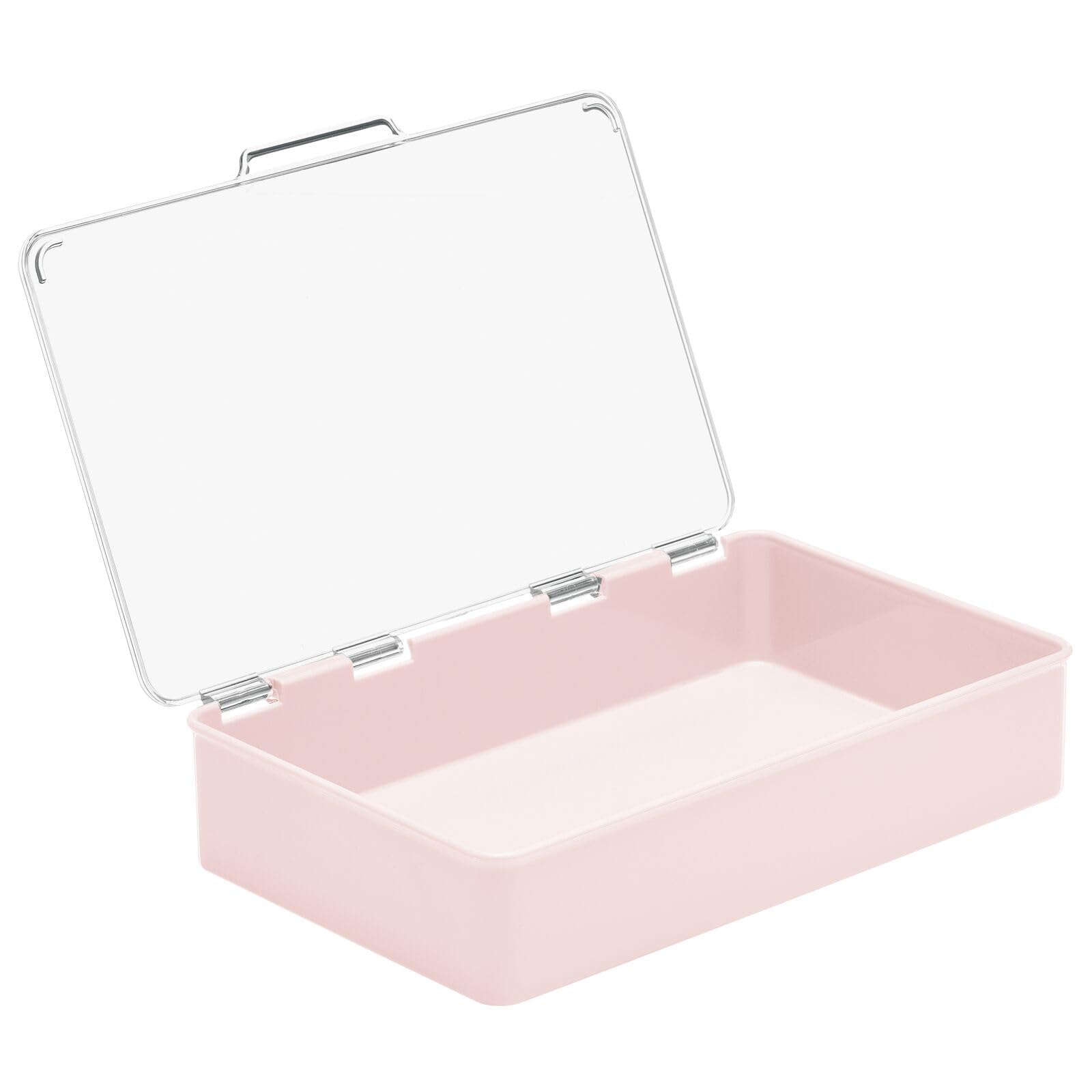 mDesign Plastic Household Storage Bin Box Organizer Container with Hinge Lid for Kitchen, Office, Bathroom, Bedroom, Hold Food, Snacks, Makeup, Toys, Work Supplies, Accessories, Light Pink/Clear
