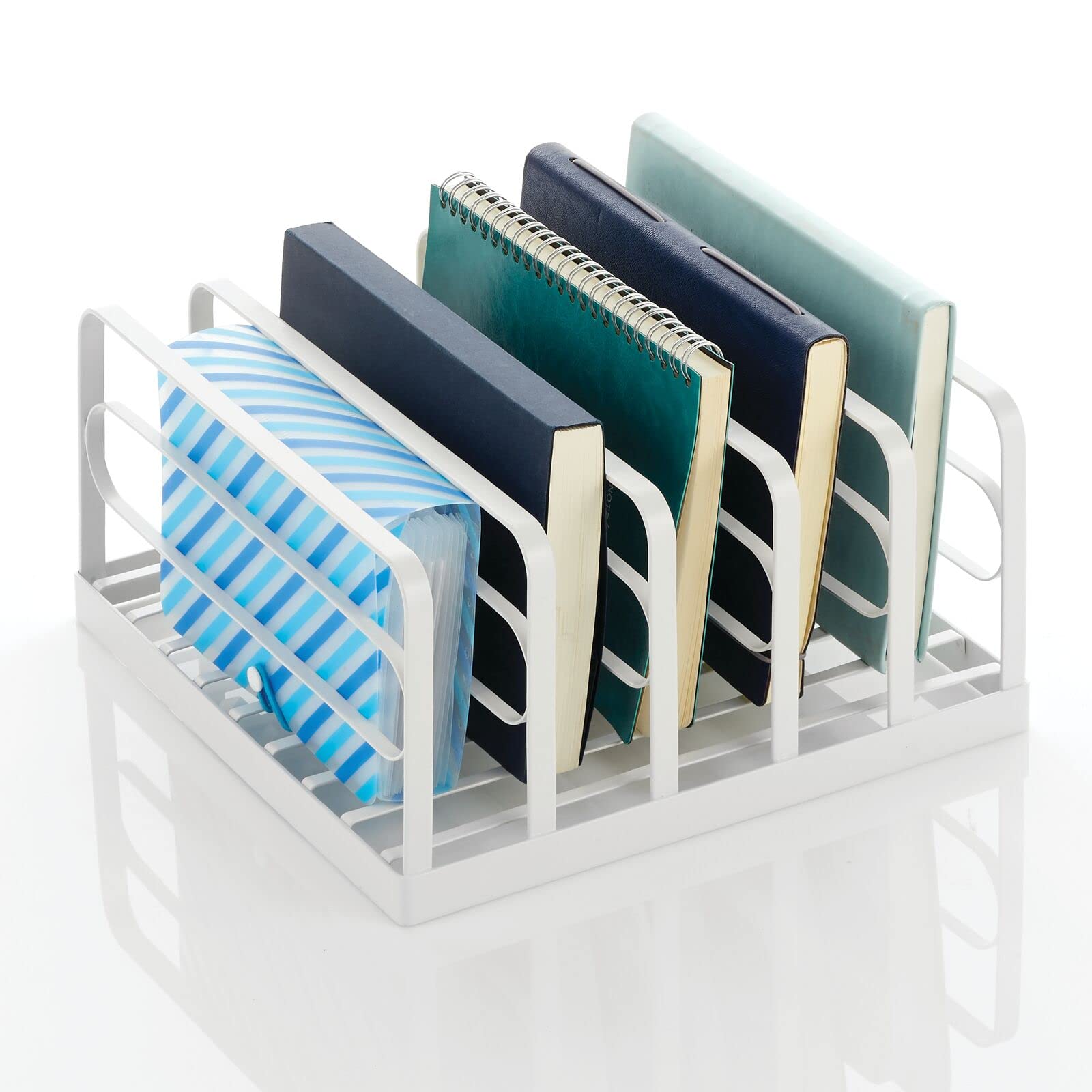 mDesign Metal Divided Stackable Purse Organizer for Closets, Bedrooms, Dressers, Shelves - Closet Shelf Storage Solution for Purses, Clutches, Wallets, Accessories - 5 Sections - Matte White