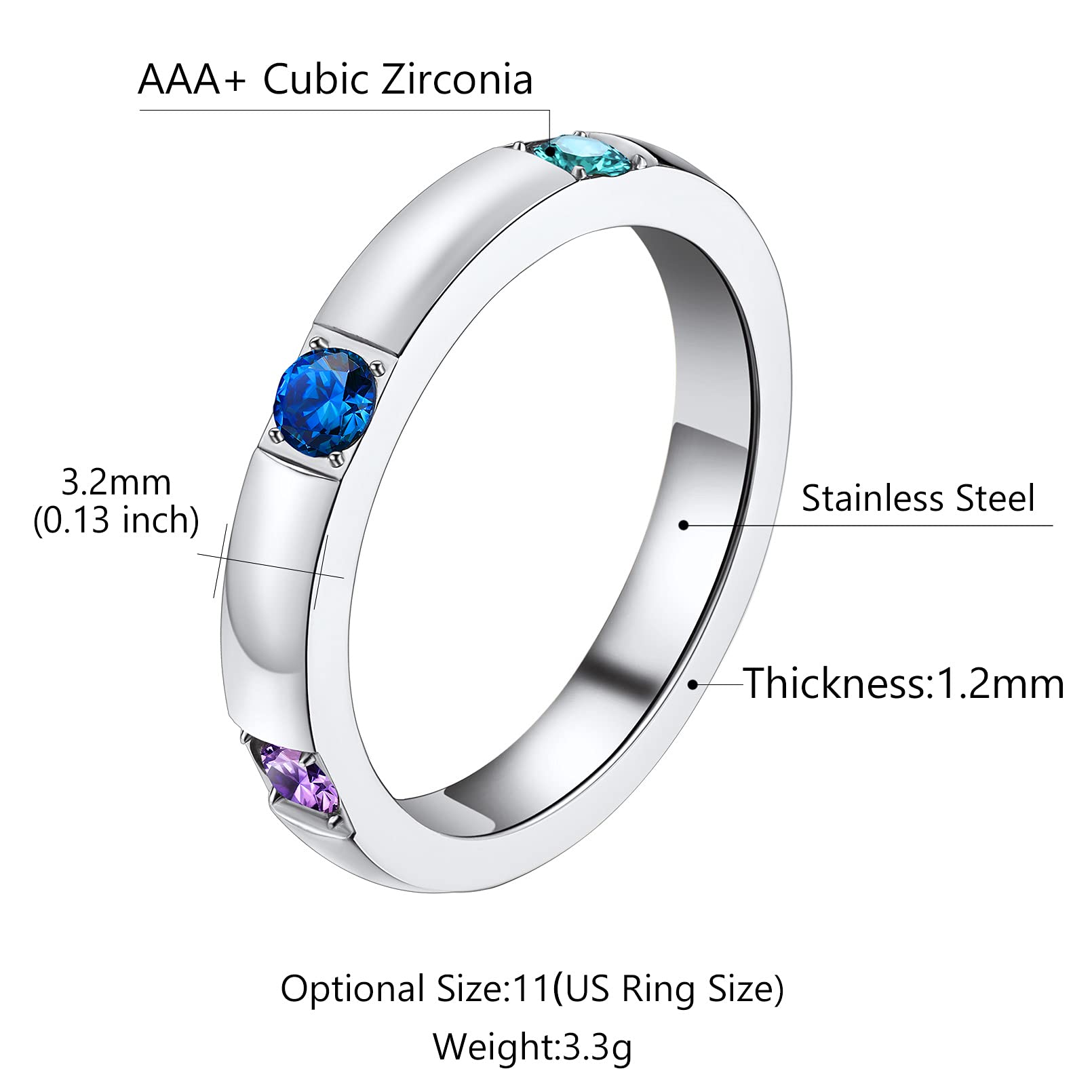 Personalized Mothers Day Rings with 3 Birthstones Engravable Stainless Steel Grandmother Ring Stones Customized Memorial Jewelry Gifts