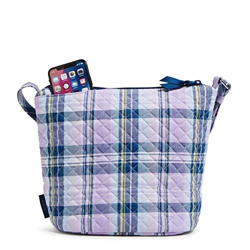 Vera Bradley Women's Cotton Bucket Crossbody Purse, Amethyst Plaid - Recycled Cotton, One Size
