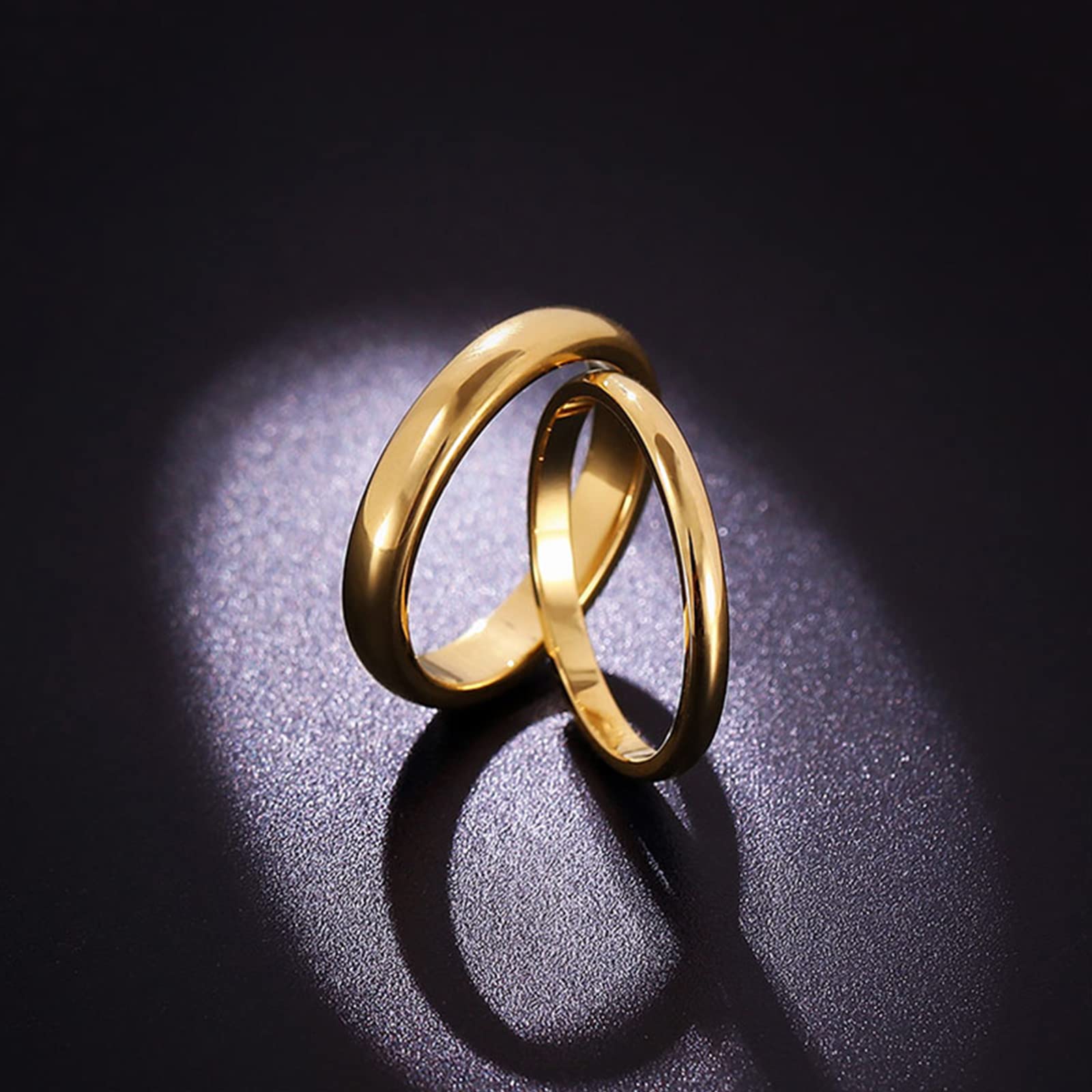 PDWZNBA 14K Gold Plated Rings Titanium Rings Classical Plain Stackable Wedding Band Rings Set Jewelry Birthday Gifts For Women