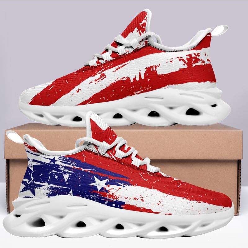 Men's Mesh Running Shoes: American Flag Patterns for Patriotic Enthusiasts and Veterans, Lightweight Breathable Tenis Sneaker Ideal Gift for Dad