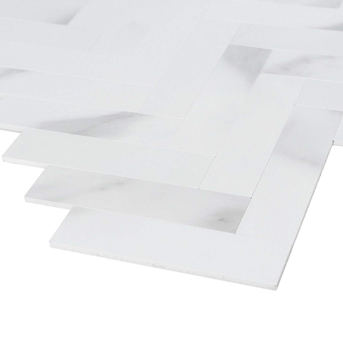 Luxe Core Herringbone Calacatta 3 in. x 6 in. SPC Peel and Stick Tile Sample