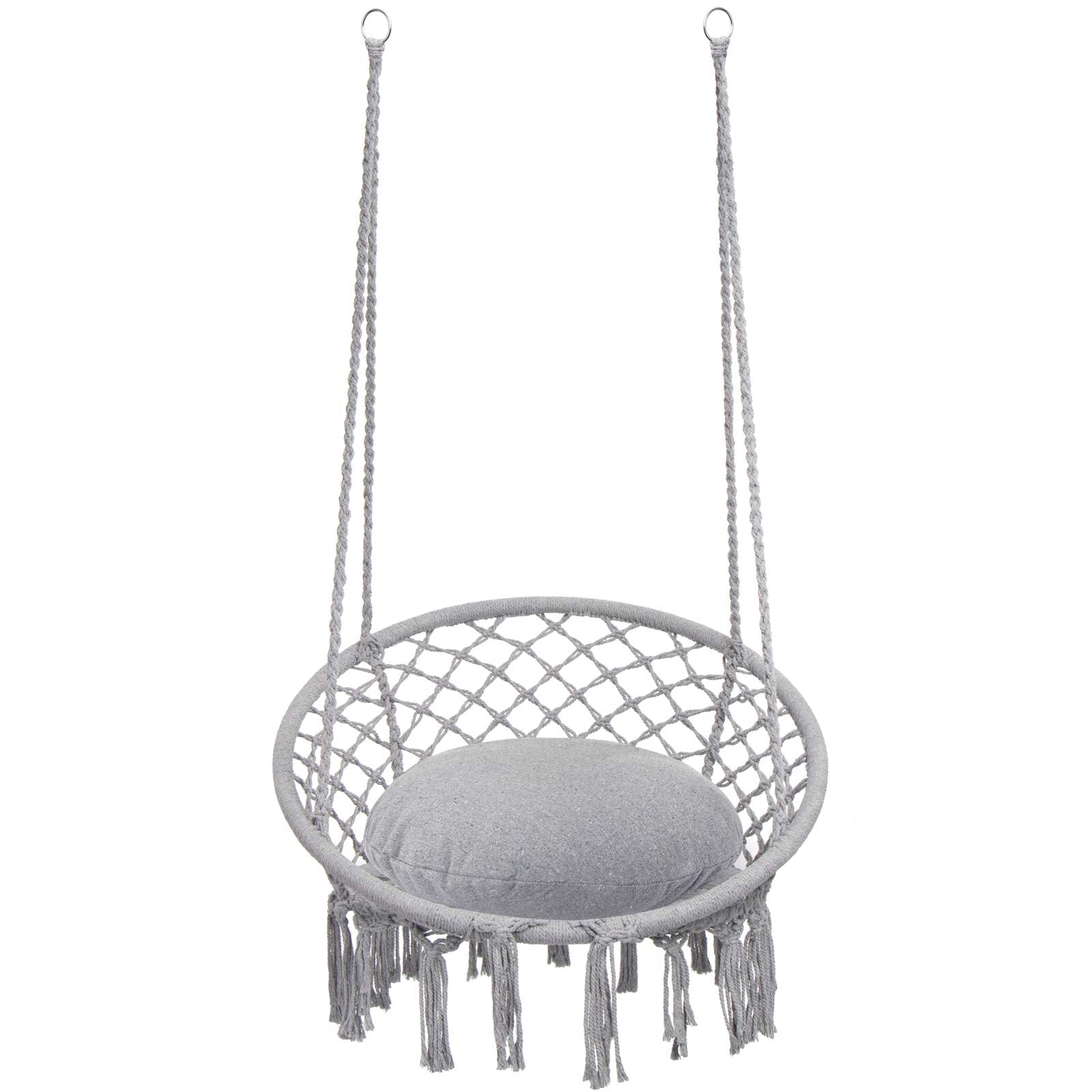 Y- STOP Hammock Chair Macrame Swing, Max 330 Lbs, Hanging Cotton Rope Hammock Swing Chair for Indoor and Outdoor Use, Light Grey