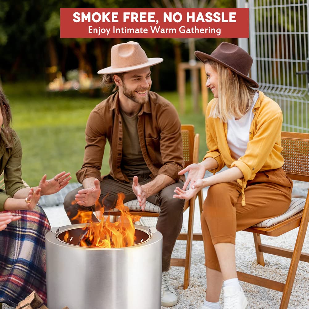 thermomate Large Outdoor Fire Pit for Patio Backyard, 17x16.5 Inch Stainless Steel Round Bowl Wood Burning, Smokeless , Portable Camping Fire Pit