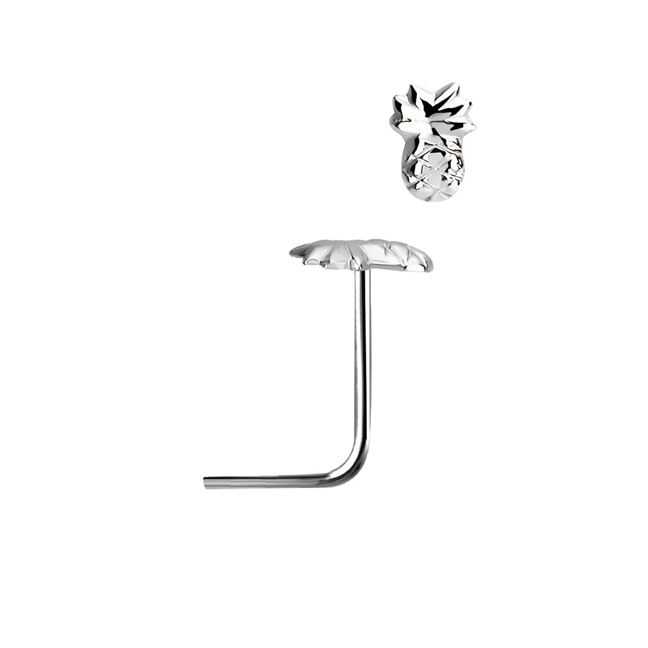 Luxe Modz Nose stud L shaped Sterling Silver pineapple design 22 gauge