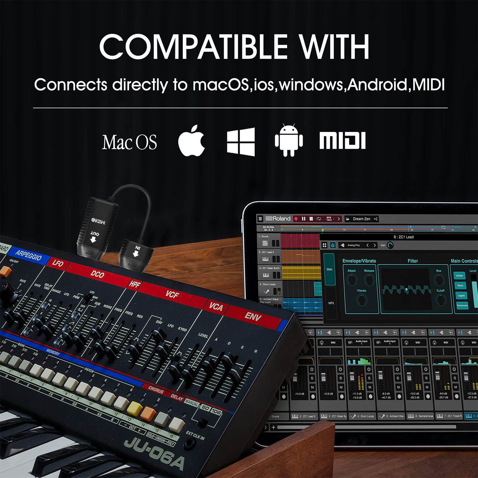 PENYPEAL MIDI GO Wireless MIDI Adapter Ultra Low Latency Bluetooth 5.0 MIDI DIN 5 with USB MIDI for Synthesizer EWI Keytar Digital Piano Keyboard to MIDI, macOS, iOSDevices, Windows, MINI