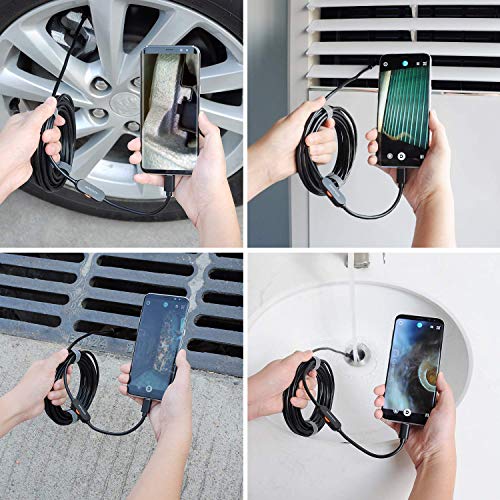 USB Endoscope Camera, DEPSTECH 720P IP67 Waterproof Borescope, 5.5mm Snake Inspection Camera, Type-C Scope Camera with 16.5ft Semi-Rigid Cable, 6 LED Lights, Compatible with OTG Android Phone, PC
