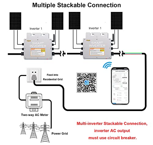 Y&H 600W Grid Tie Micro Inverter with WiF Communication Waterproof MPPT Stackable DC30-60V Solar Input AC110V 220V Auto Pure Sine Wave Output for 30V 36V PV Panel