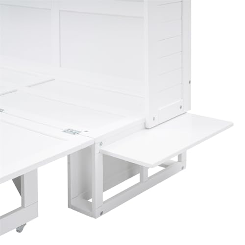 Lekaywe Murphy Bed Queen Size,with Bookcase, Bedside Shelves and a Big Drawer, for Bedroom,White