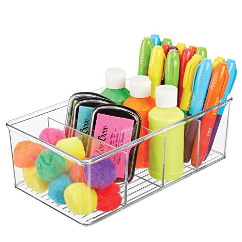 mDesign Plastic Office Storage Organizer Bin Box - 4 Divided Sections - Cabinets, Closets, Drawers, Desks, Tables, Workspace, 2 Pack - Clear