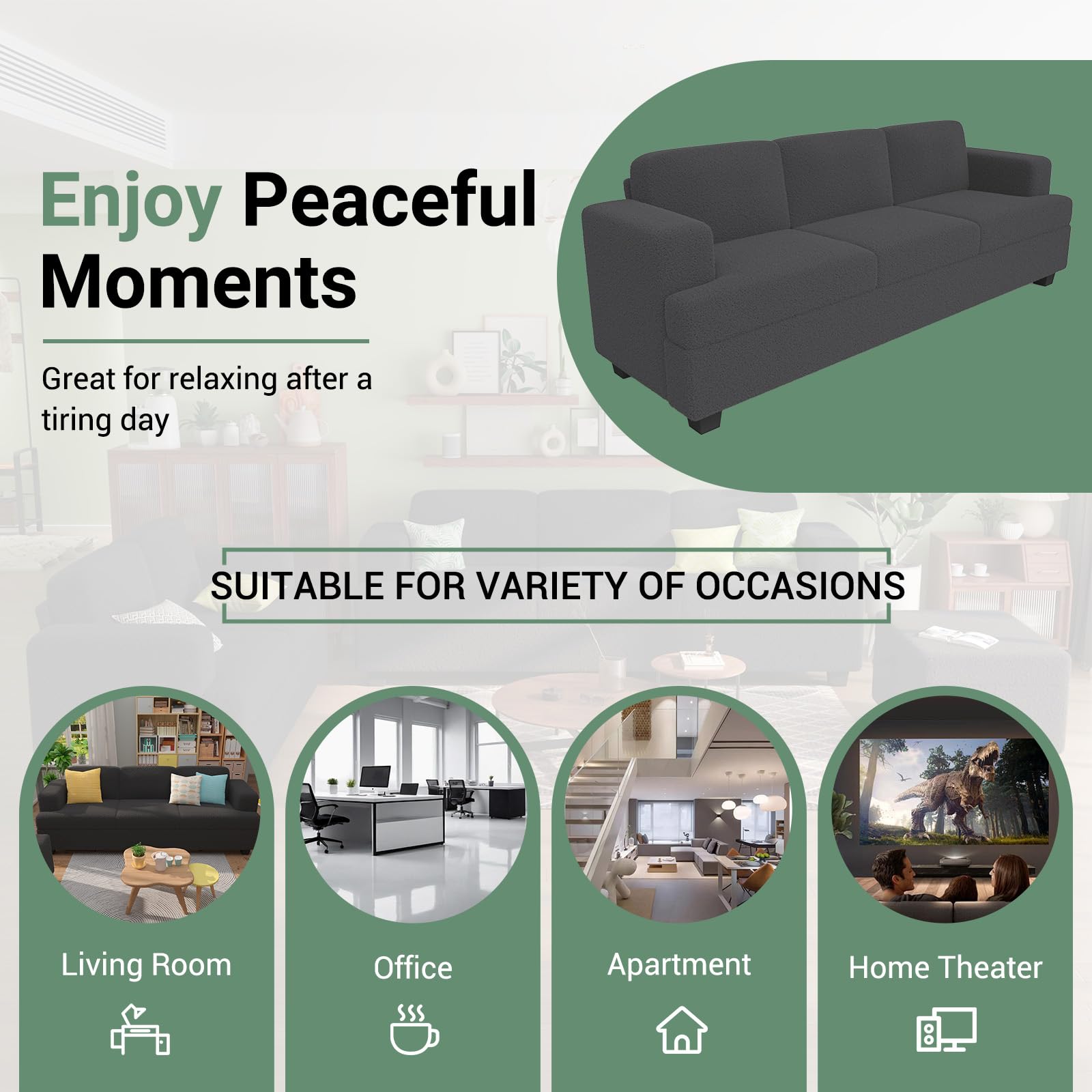YOUDENOVA Deep Seat Sofa 89", 3 Seater Comfy Modern Sofa, Couches for Living Room, Comfy Sofa, Sleeper Couch, Bouclé, Black