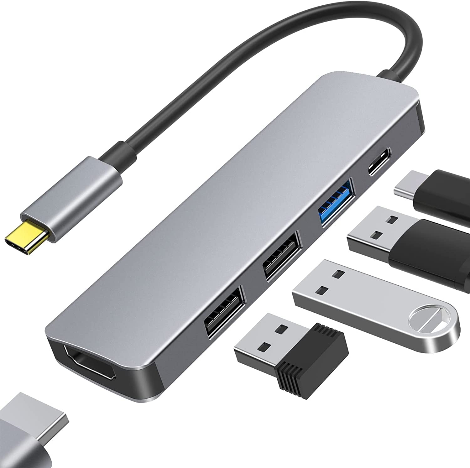 USB C Hub,5 in 1 USB C Adapter,with 4K HDMI Output/USB 3.0/USB 2.0 * 2/100W PD for MacBook Pro/Air, iPad Pro/Dell XPS(Compatible USB C Laptops and Other Type C Devices)