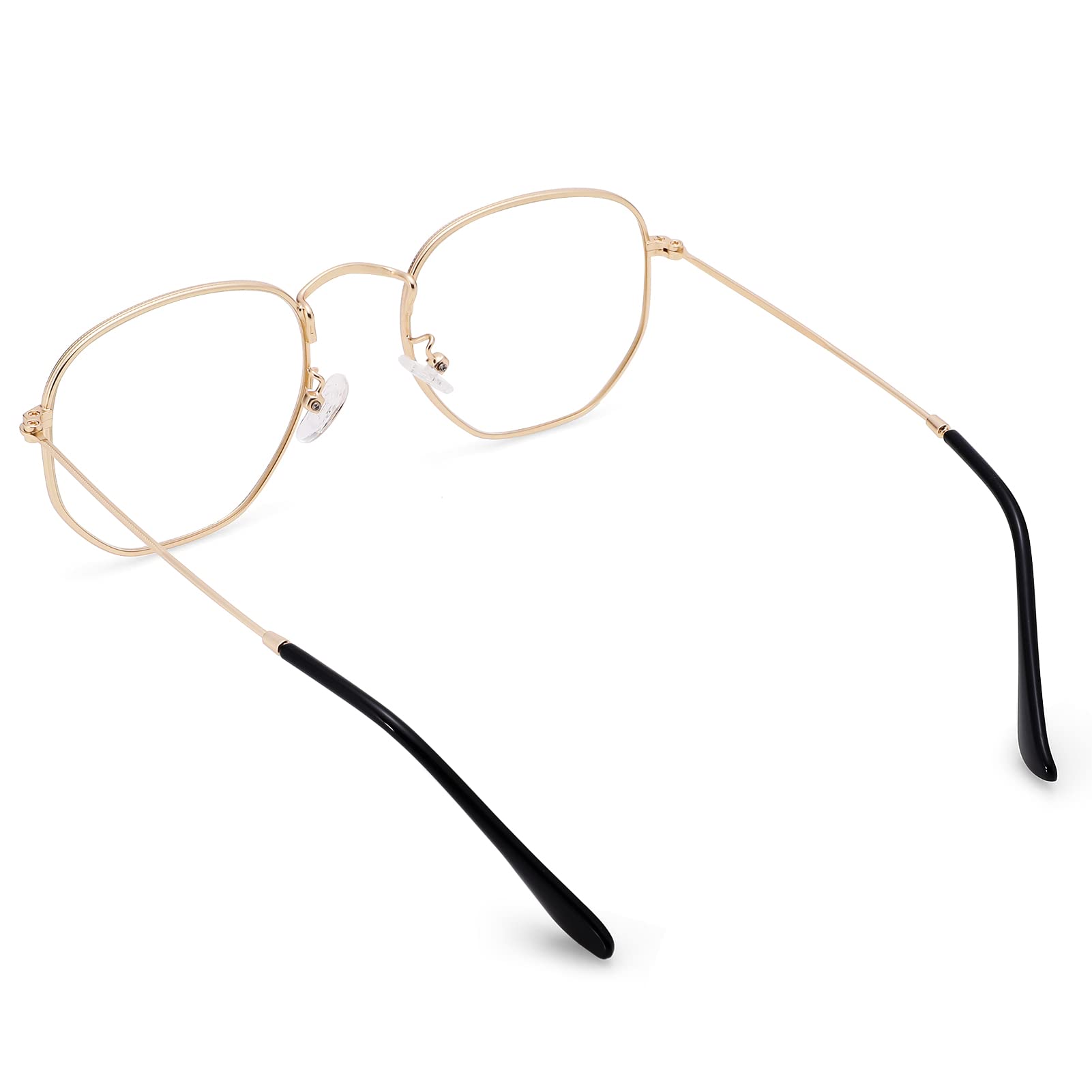 Pro Acme Hexagonal Non-Prescription Glasses Frame for Women Men Designer Square Round Metal Clear Lens Eyeglasses (Gold)