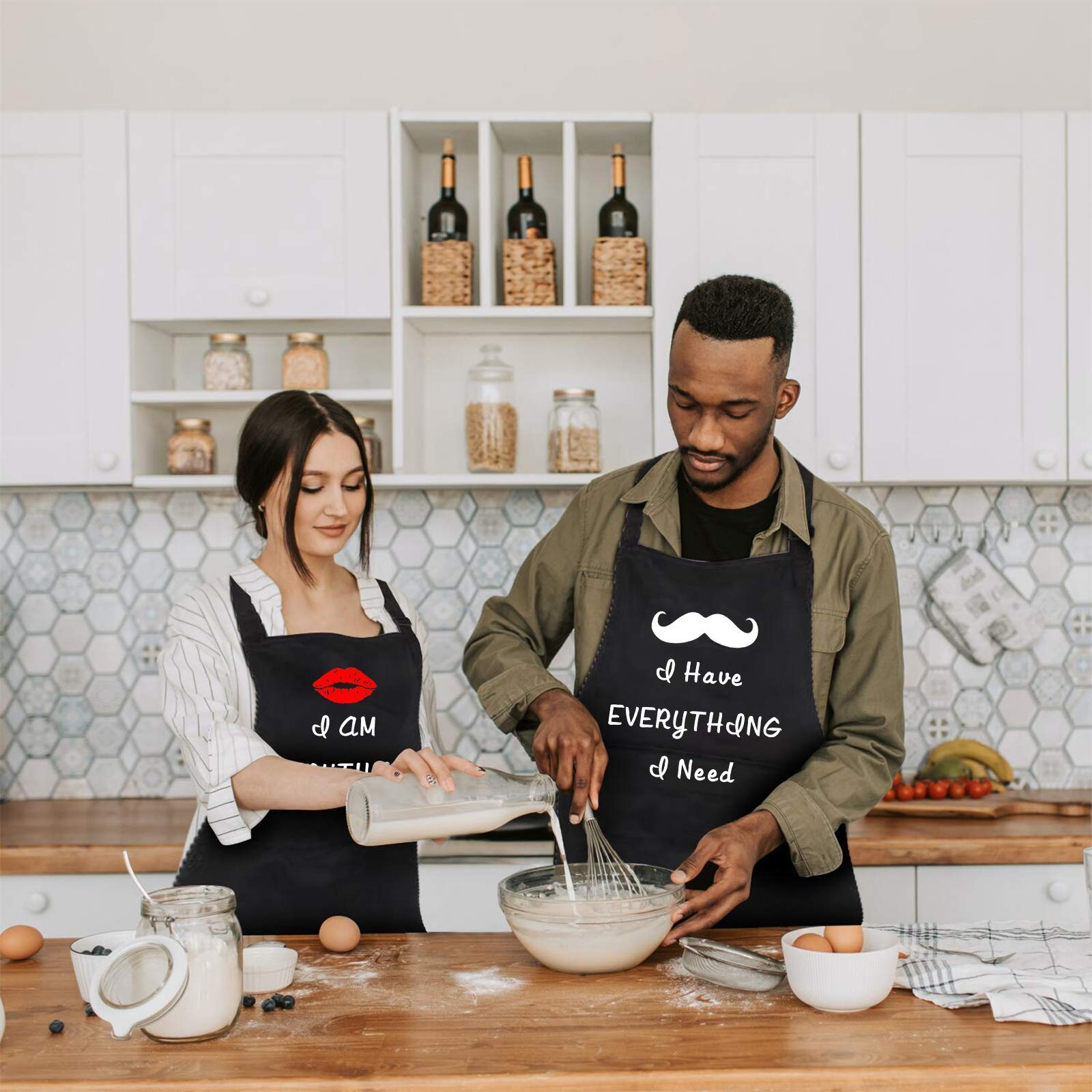 Rosoz Couples Aprons - 2 Piece Kitchen Apron Set for Engagement Wedding Anniversary, Bridal Shower Gift for Bride, Wedding Gifts for the Newly Married Couple and Valentineās Day