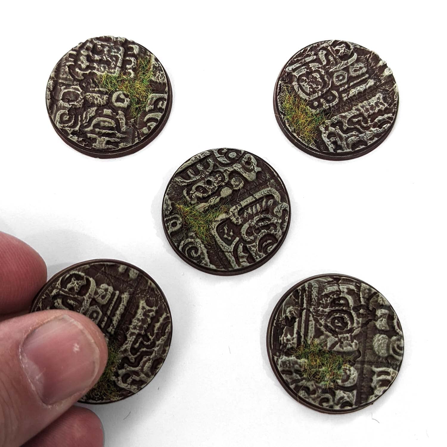 Stonehaven Miniatures 5PK - Ancient Temple Bases, 32mm Diameter - Designed for 28mm Scale Tabletop War Game Miniatures - Resin, Grey