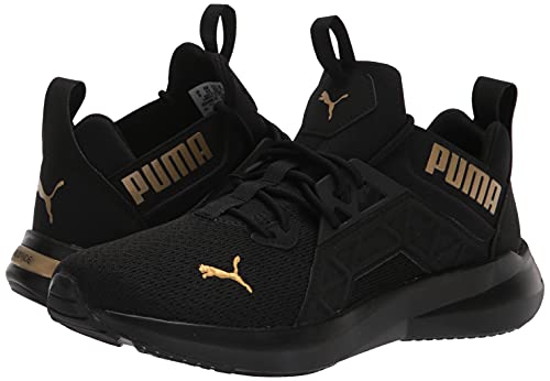 PUMA Women's Softride Enzo NXT Shine Lace Up Sneaker Black/Gold 6 Medium US