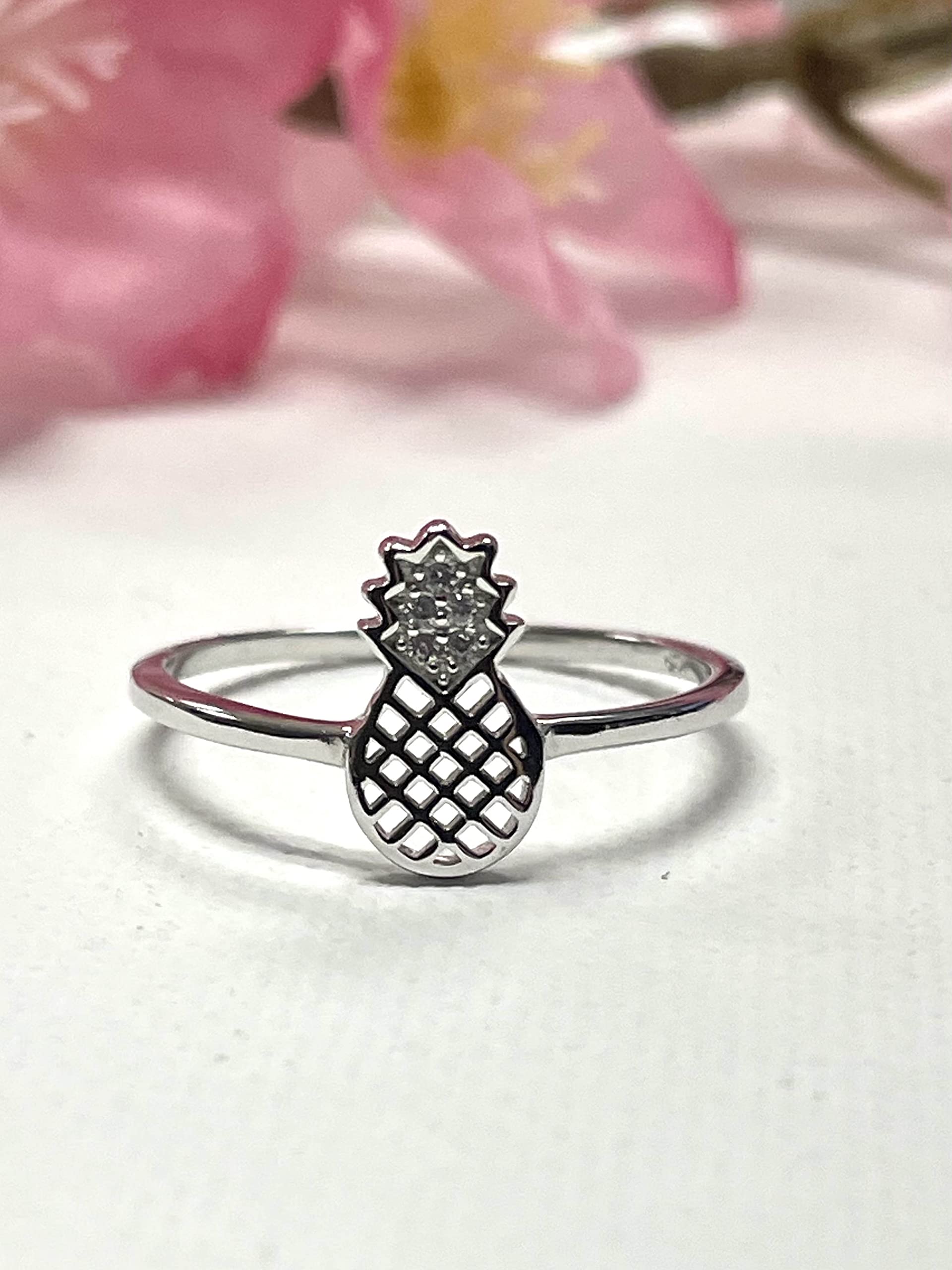PERFECTJEWELZ Tropical Pineapple CZ Ring 925 Sterling Silver 11mm Size 8