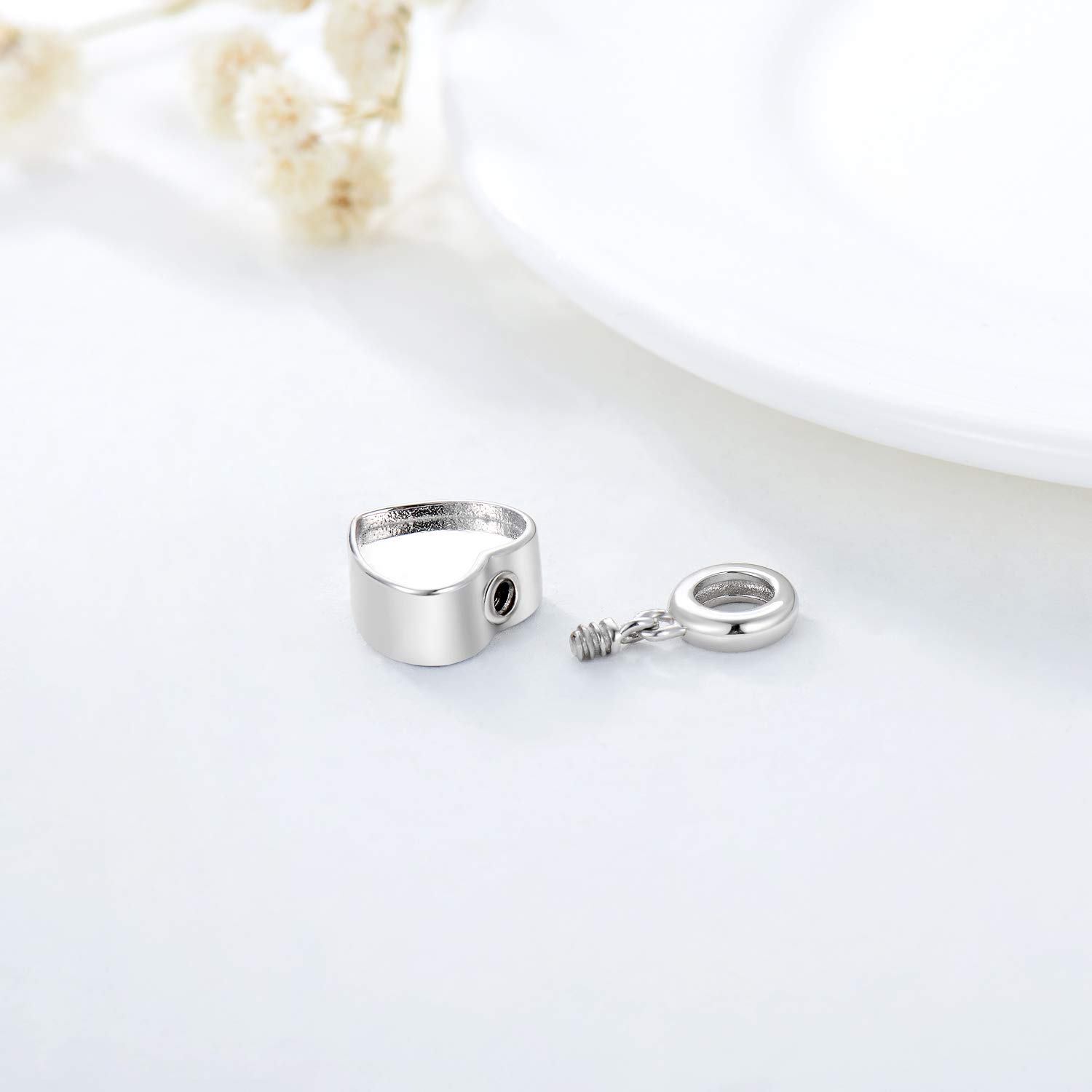 Personalized Heart Photo Cremation Urn Charm for Ashes Silver Custom 2 Picture Image Bead Fit Snake Bracelet Keepsake Memorial Locket for Women Mom (Double Love-2 Photos)