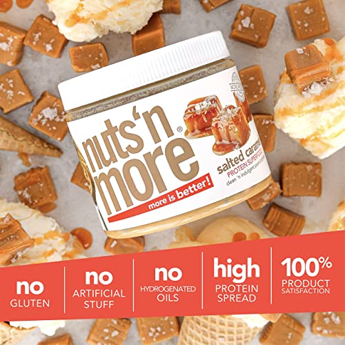 Nuts ‘N More Salted Caramel Peanut Spread, All Natural Snack, Low Carb, Low Sugar, Gluten Free, Non-GMO, High Protein Flavored Nut Butter (15 oz Jar)