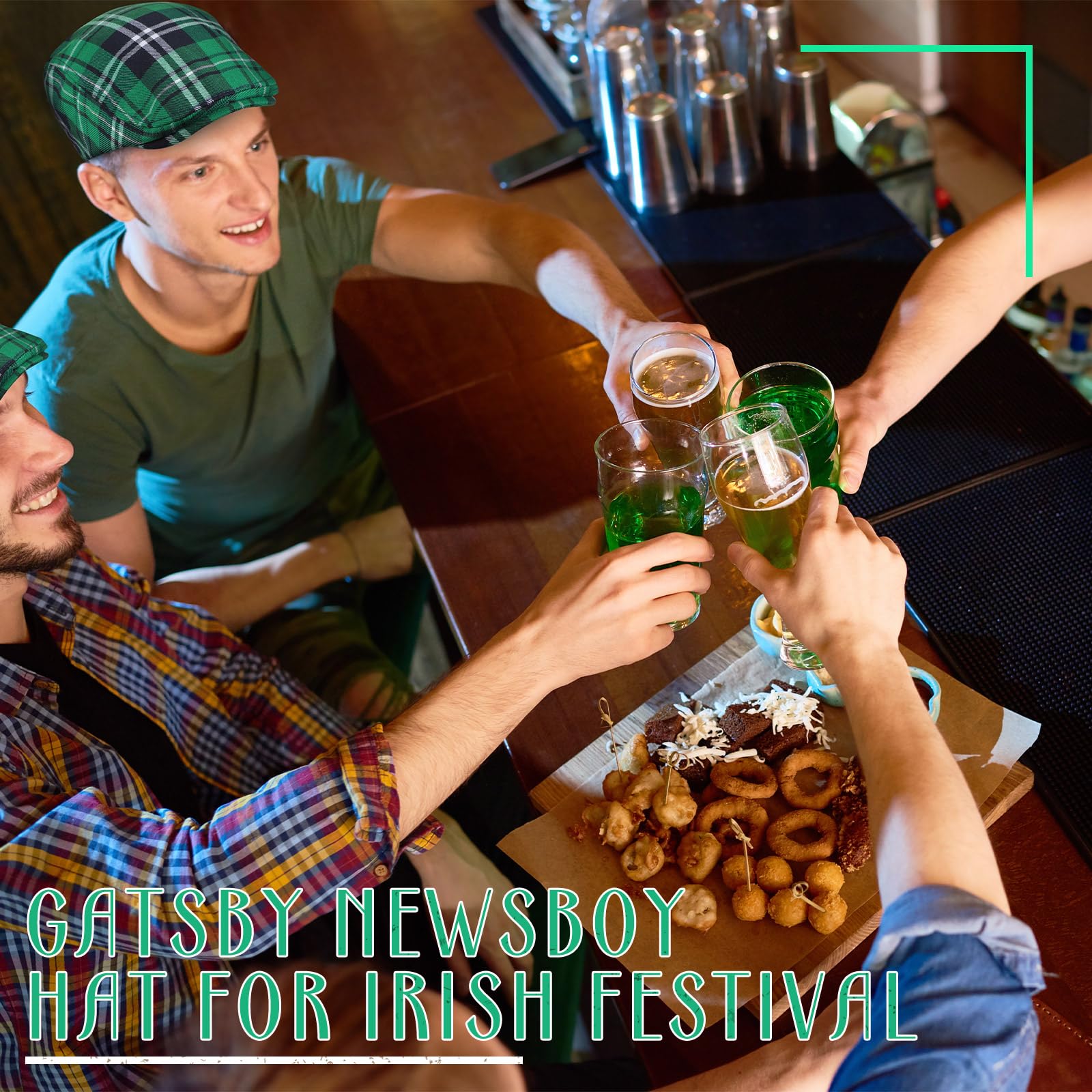 SATINIOR 4 Pieces St. Patrick's Day Hat Newsboy Hat for Men Green Hat Flat Caps Hat for Party Costume Accessory