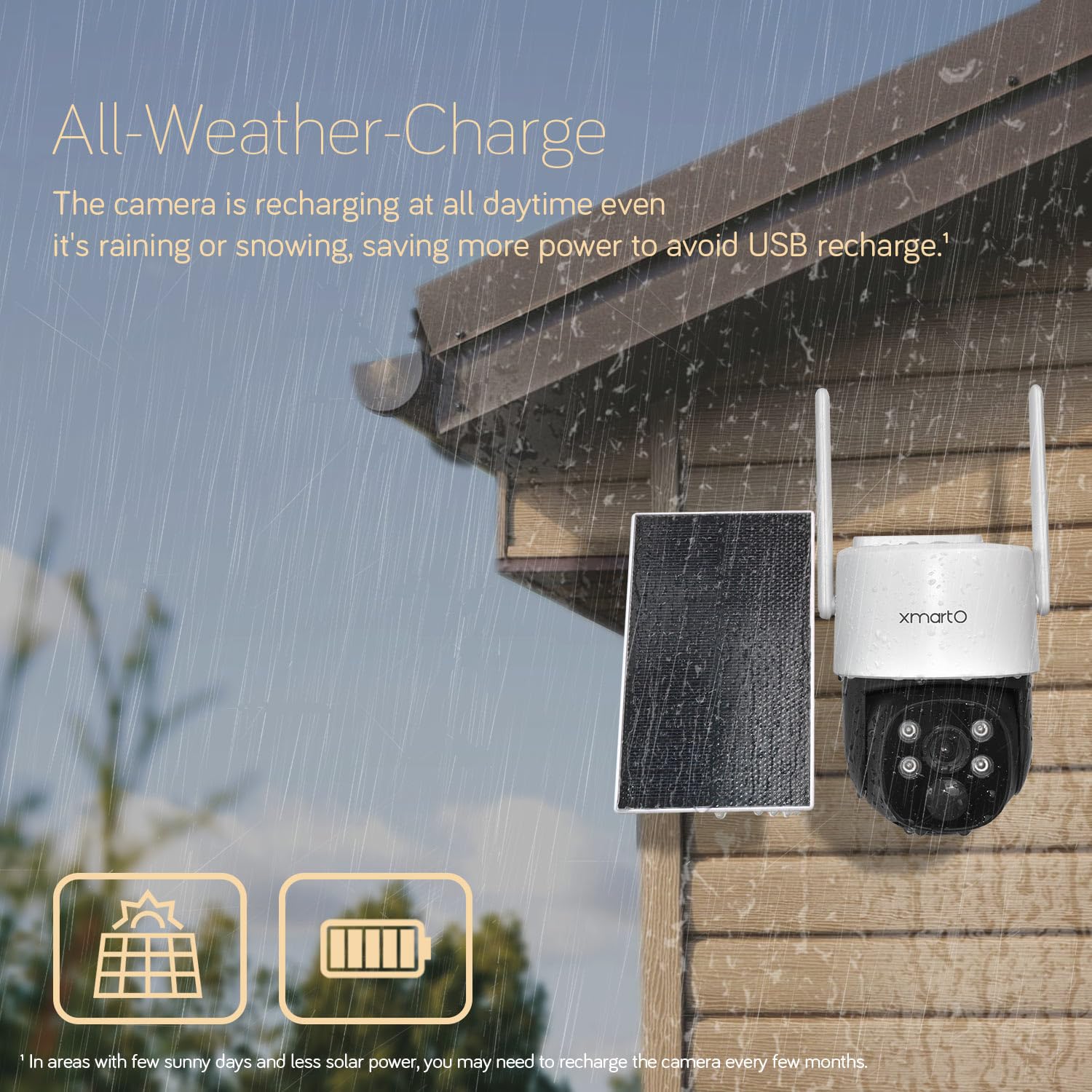 xmartO [Night Color] QHD Solar Powered Wire-Free Home Security Camera System Wireless Outdoor Pan/Tilt/Zoom (Eternal Solar Power, Thermal Motion Detection, Spot Lights and Siren, SD,NVR & Cloud Storag