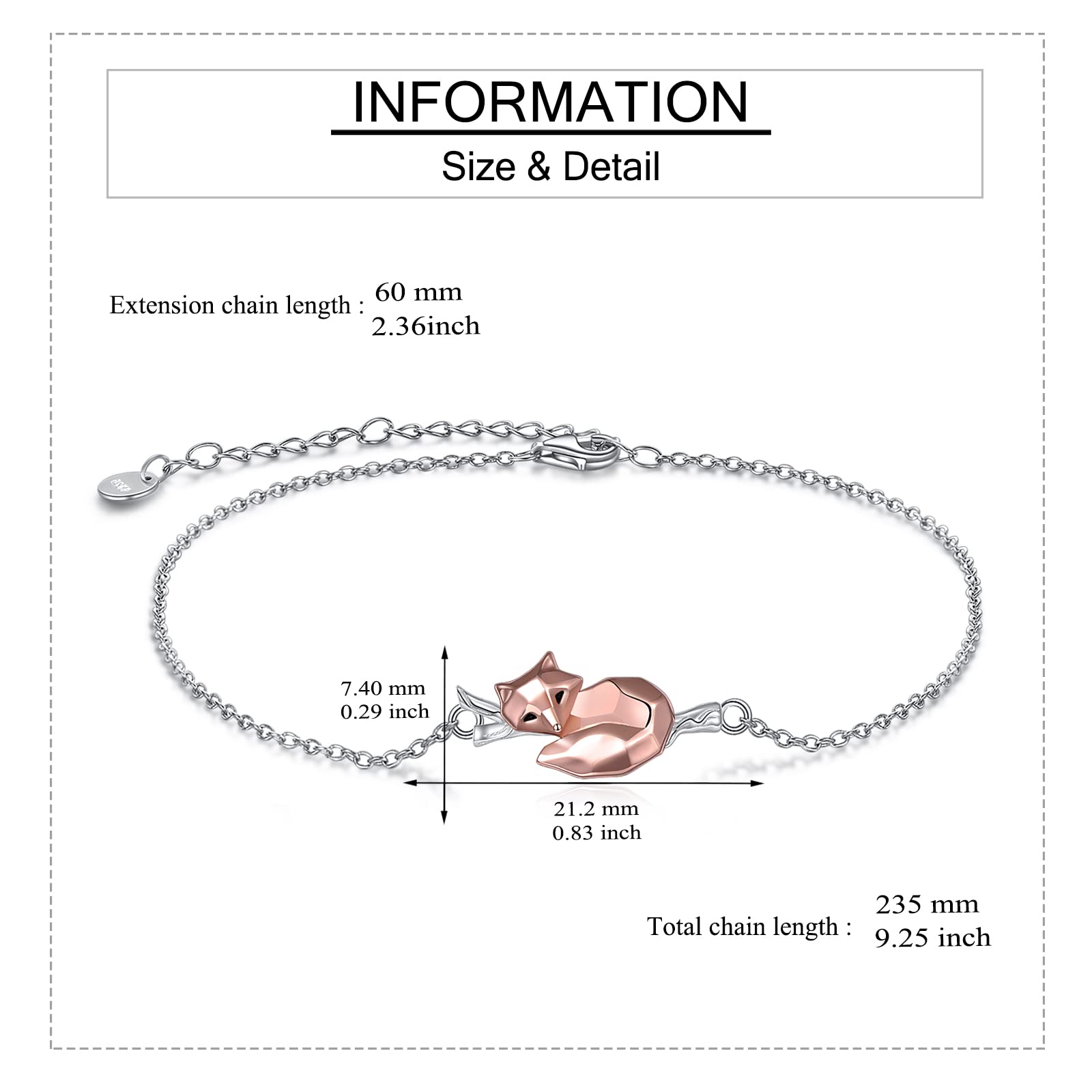 ONEFINITY Fox Bracelet 925 Sterling Silver Tree Branch Origami Fox Bracelet Jewelry for Women