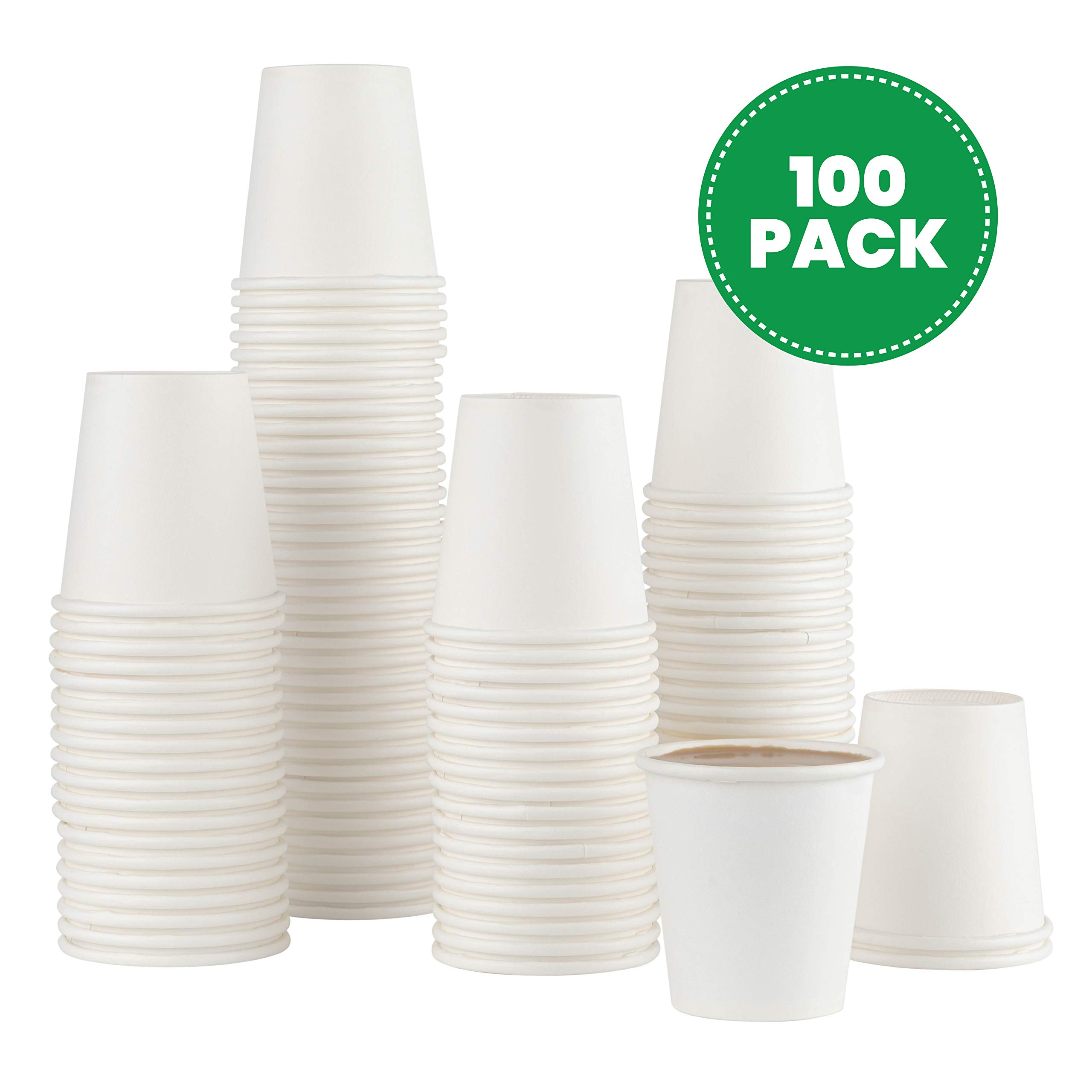 PLASTICPRO [100 Pack] 3 ounce Paper Hot Cups Disposable Coffee Cup for Bathroom, Espresso, Mouthwash Cups