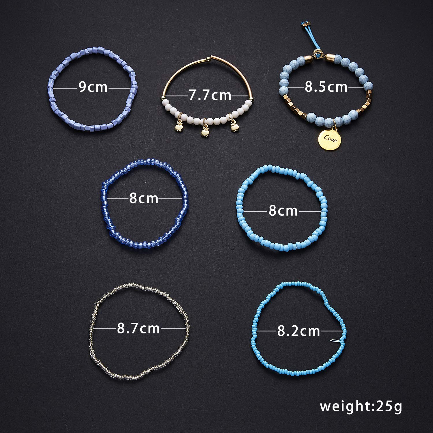 SOSUO Boho Stackable Bracelets for Women, 7pcs/Set Bead Charm Bohemian Stretch Bracelet for Girls Fashion Jewelry Gift White