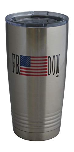 Rogue River Tactical Freedom USA Flag 20 Oz Travel Tumbler Mug Cup w/Lid Stainless Steel Hot or Cold Military Veteran Gift