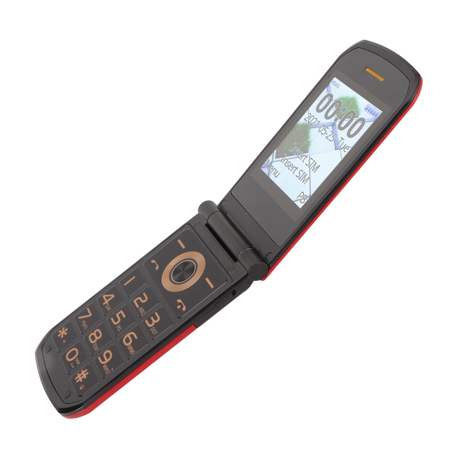 LJCM Dual Card Flip Phone, 2.6 Inch Main Screen 1.77 Inch External Color Screen Metal ABS 4G Senior Flip Phone GPS Positioning for (Red)