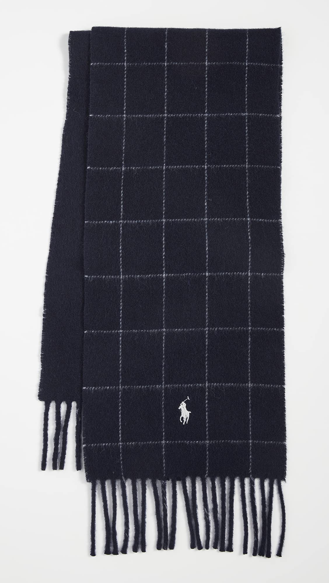 POLO RALPH LAUREN Men's Reversible Windowpane Scarf, Hunter Navy, Blue, Plaid, One Size