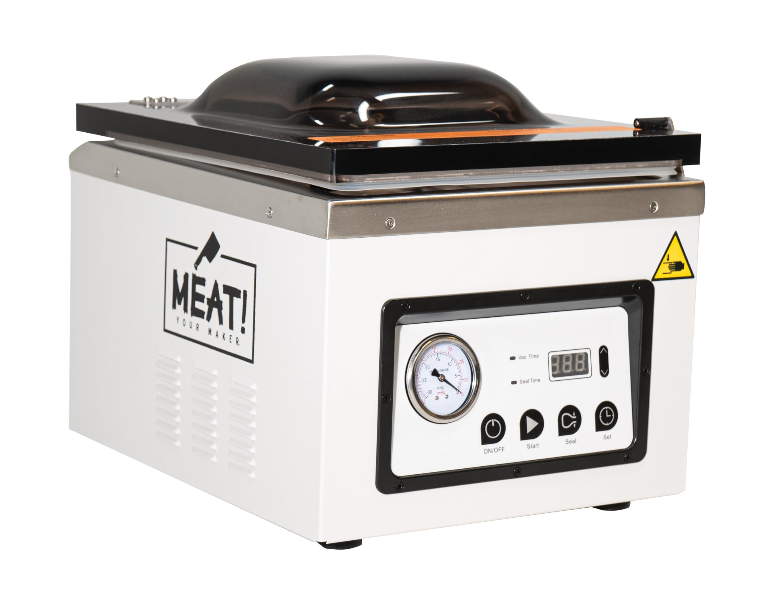 MEAT! Chamber Vacuum Sealer with 12" Sealing Bar, Adjustable Seal Time, Vacuum Gauge, and Vacuum Bag Sampler Pack for Preserving Meat and Vegetables
